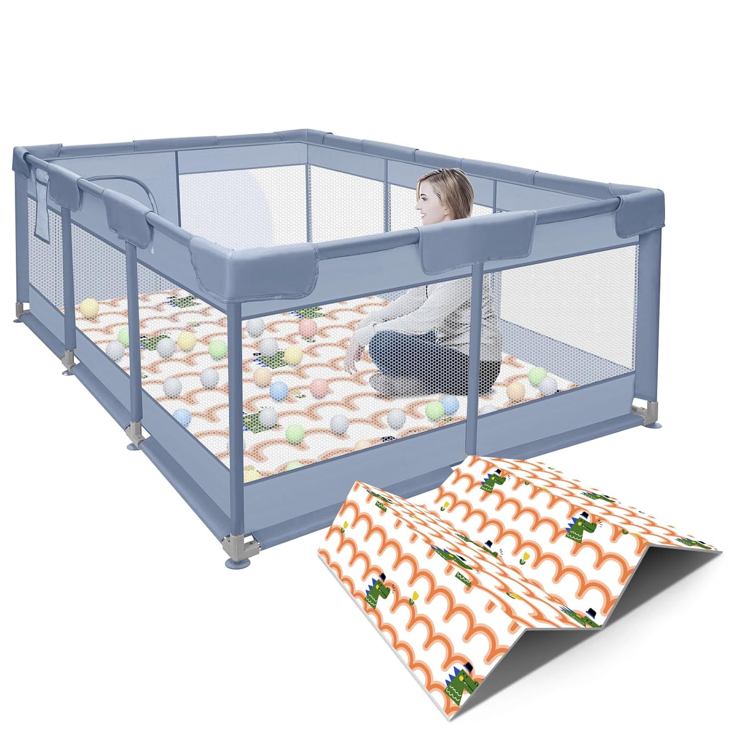 Baby Playpen 74"x50" with Mat Play Pens for Babies and Toddlers, Large ...
