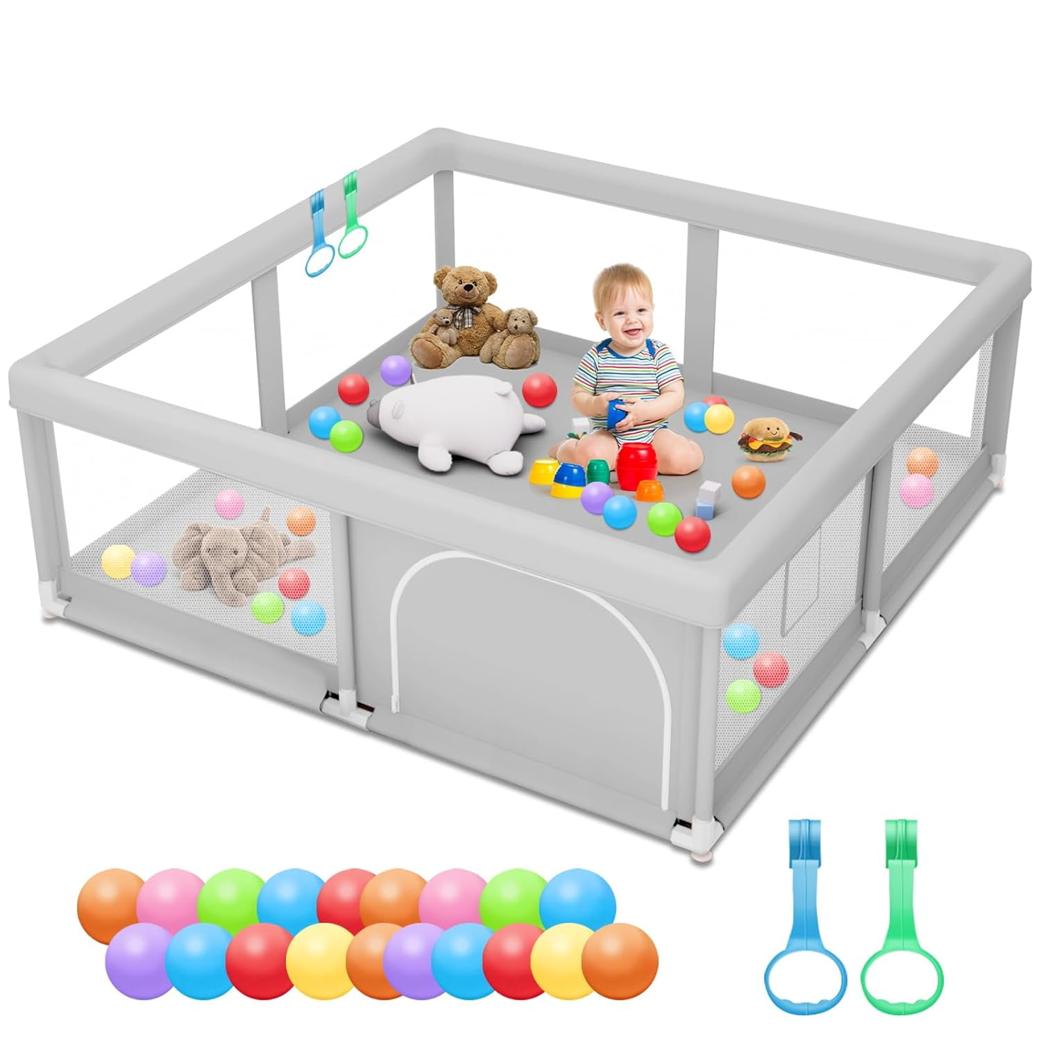 Baby Playpen with Balls and Pull Rings for Babies and Toddlers 50 x 50 ...