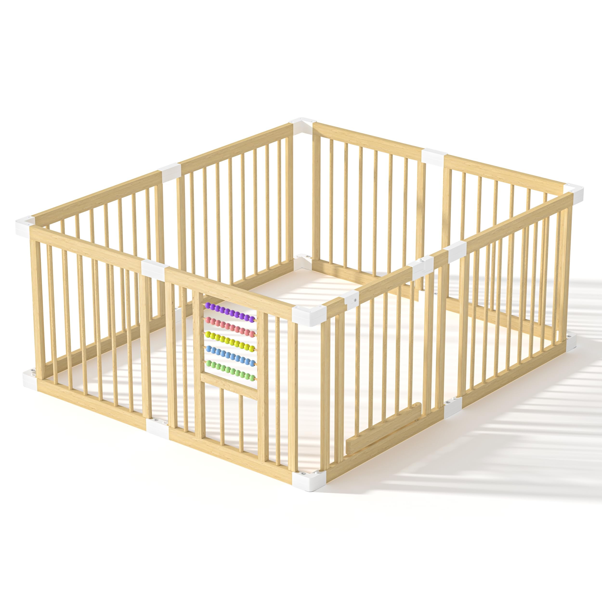 Baby Playpen with Gate, Wooden Playpen for Babies and Toddlers, Baby ...