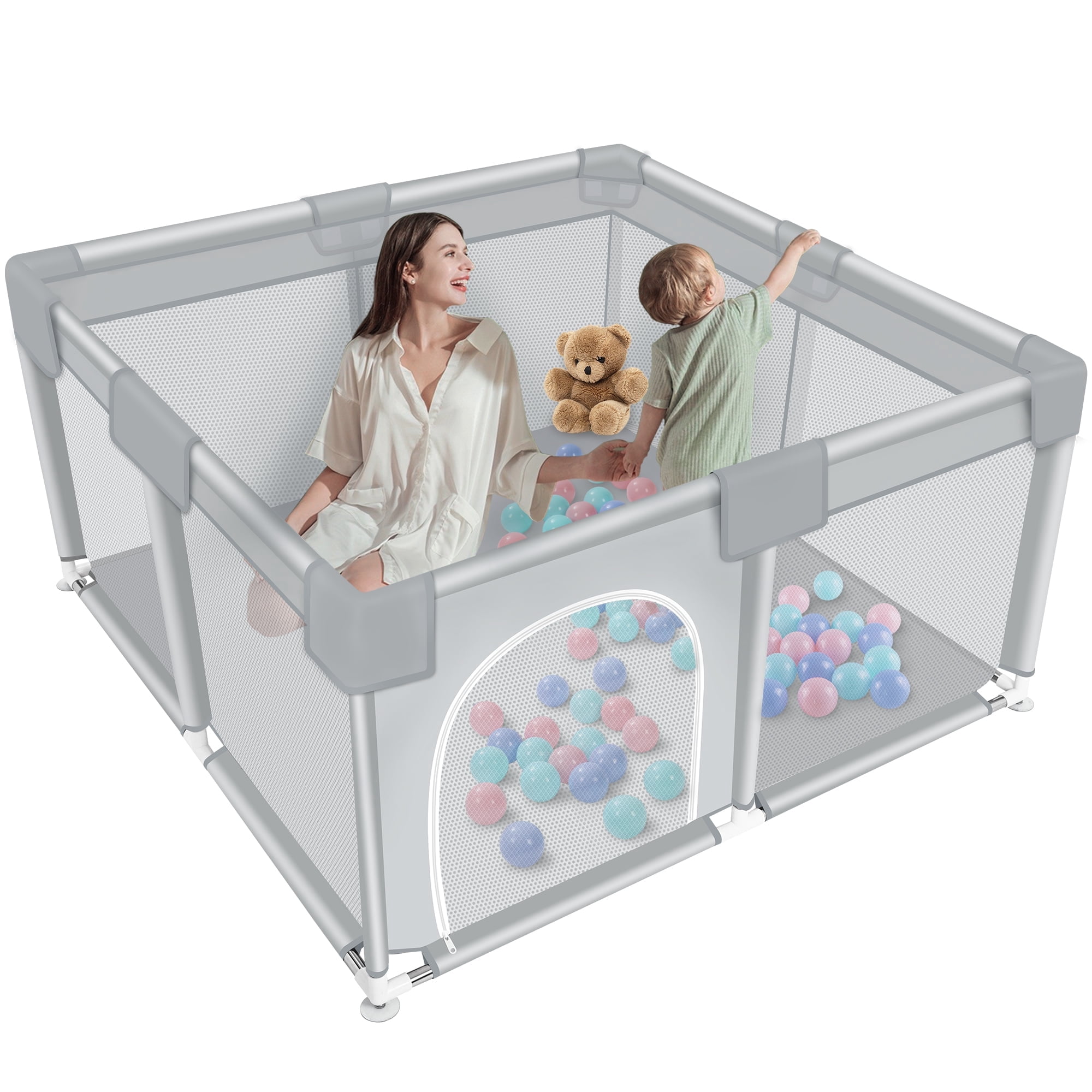 Baby Playpen, HDJ 50*50 inch Baby Play Yard with Soft Breathable Mesh ...