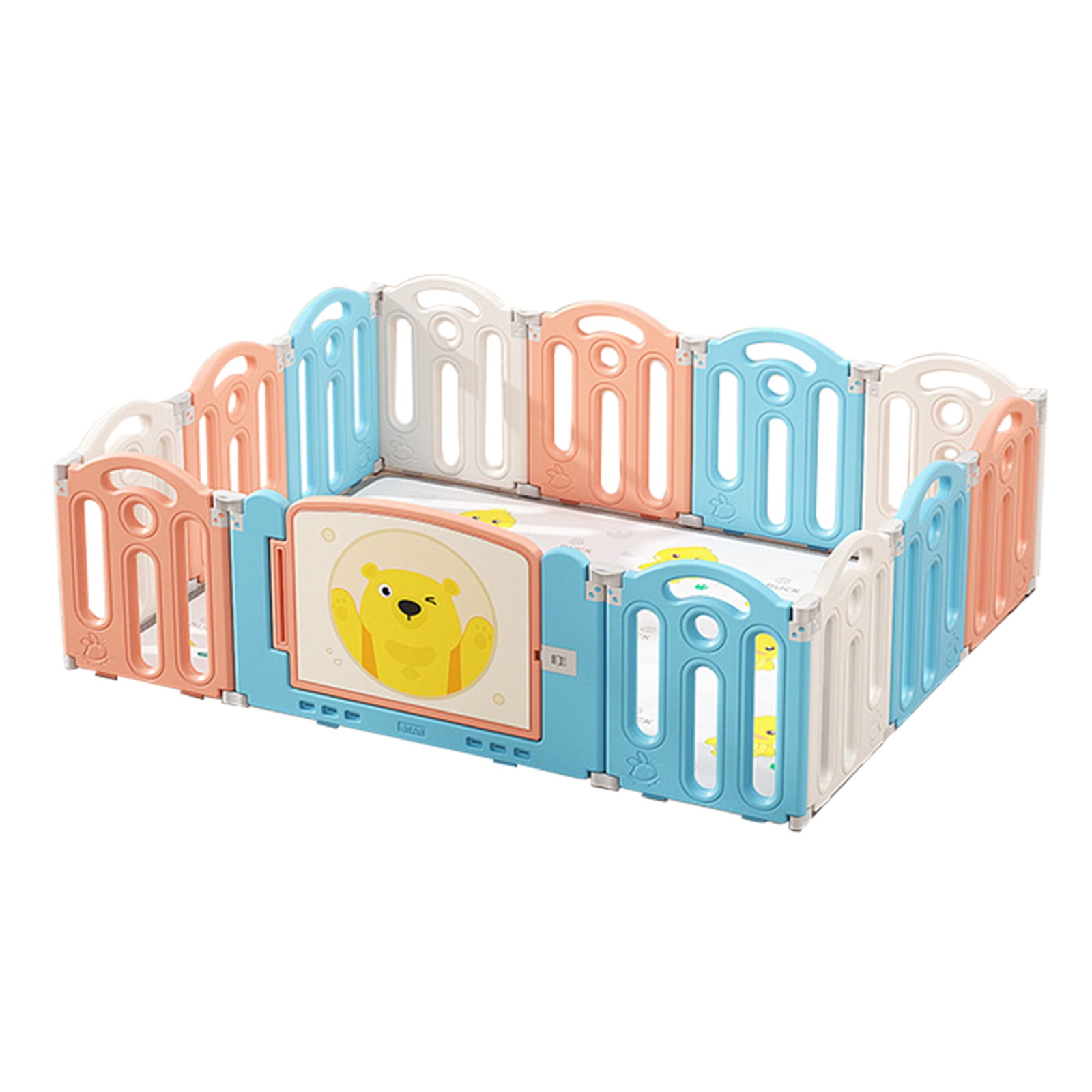 Baby Playpen, Indoor Cartoon Bear Foldable Playpen With 12 Panels And 1 ...