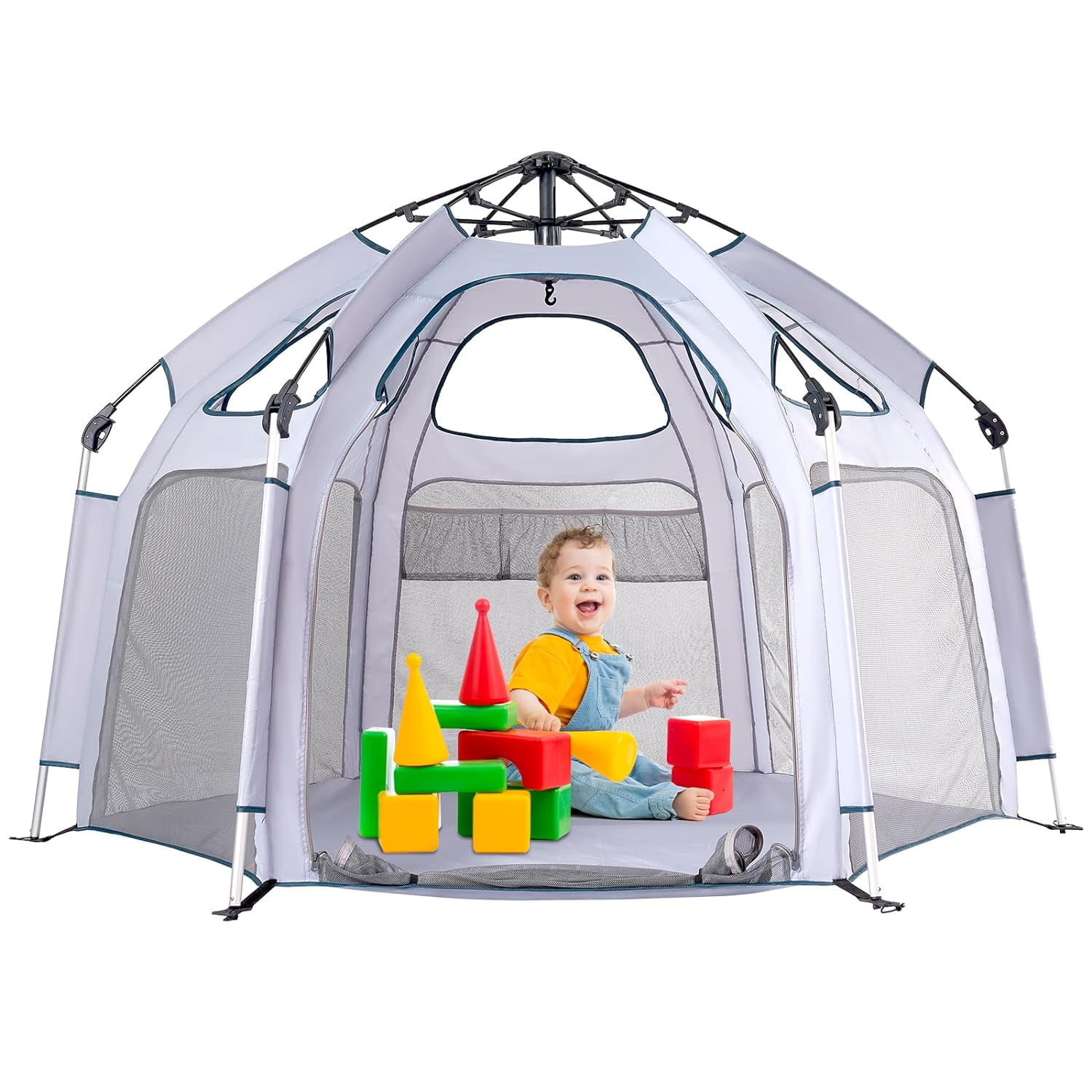 Baby Playpen - Indoor & Outdoor Playpen with Canopy, Portable Playpen ...