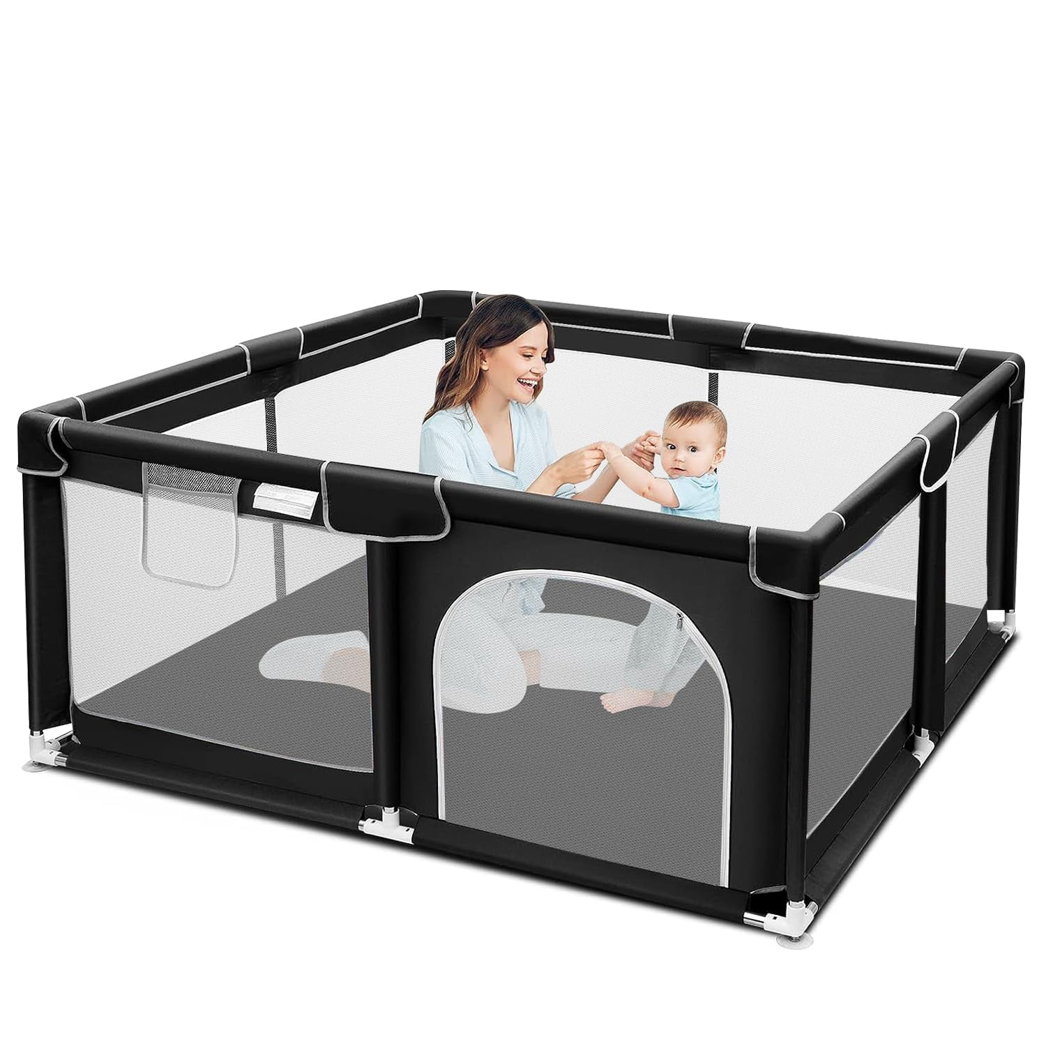 Baby Playpen, Large Indoor and Outdoor Playpen, 360° Visibility Baby ...