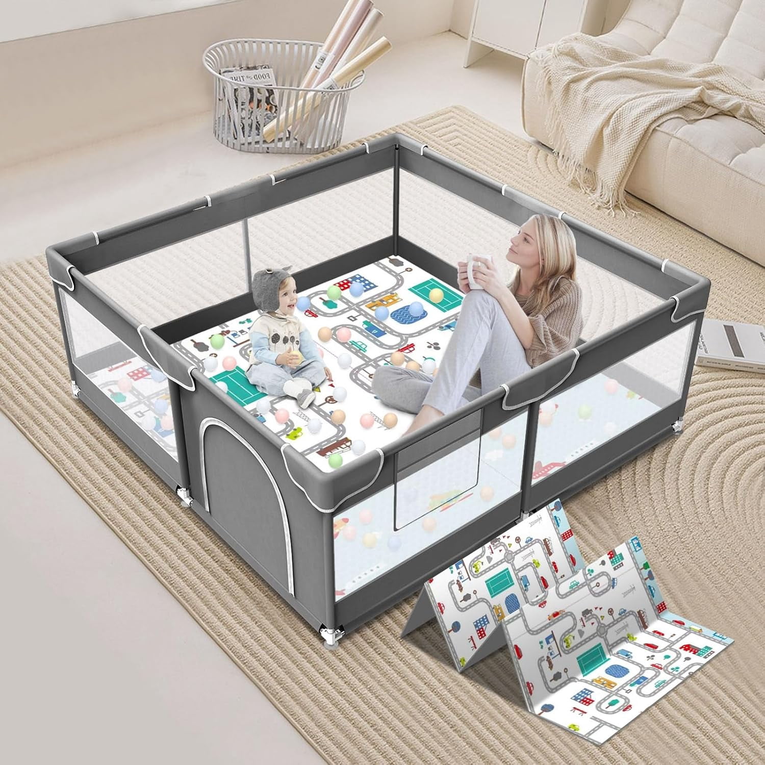 Baby Playpen with Mat, 50 x 50 inch, PlayPen for Babies and Toddlers ...