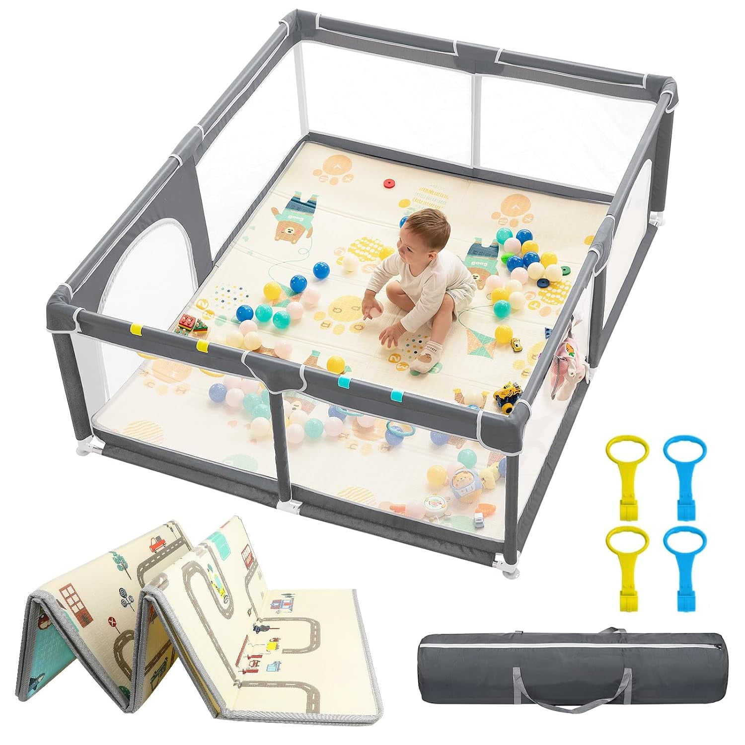 Baby Playpen with Mat 71" X 59" Extra Large Play Yard for Babies and ...
