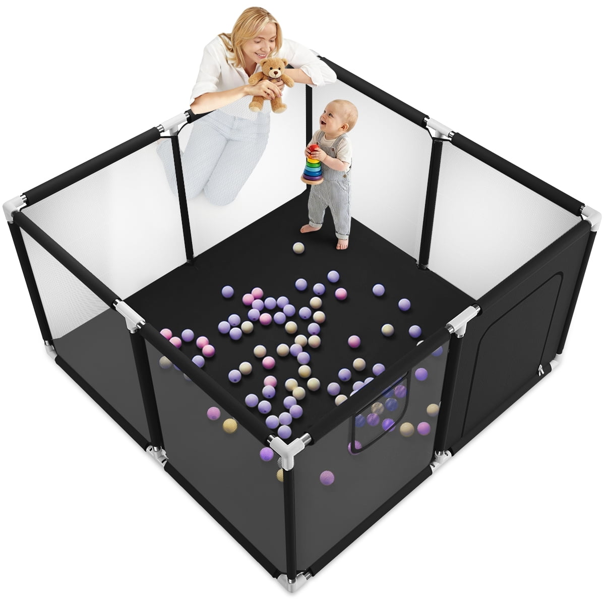 Baby Playpen, Kids Large Folding Play Yard, Portable 4-Panel Safety ...