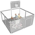 Portable 4-Panel Baby Playpen with Basketball Hoop - Safe & Eco ...
