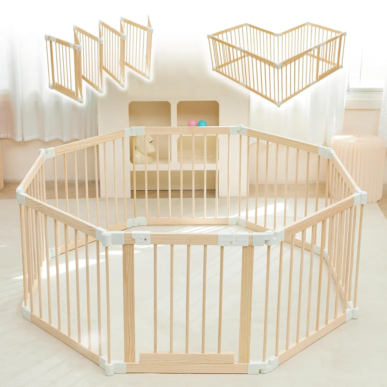 Baby Playpen, Playpen for Babies and Toddlers, Foldable Wooden Play ...