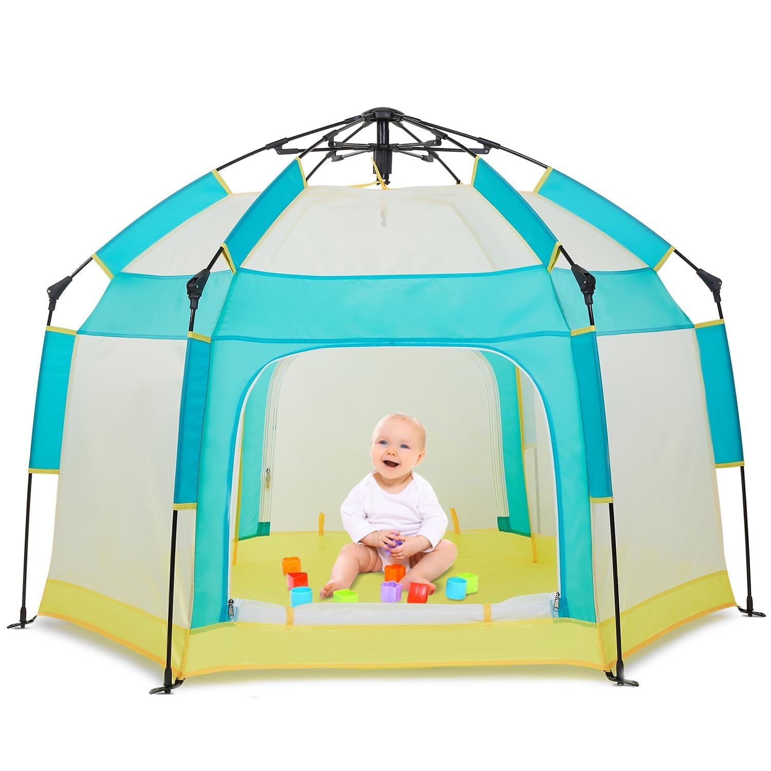 Baby Playpen with Canopy, Portable Baby Beach Tent, Toddler Play Yard ...