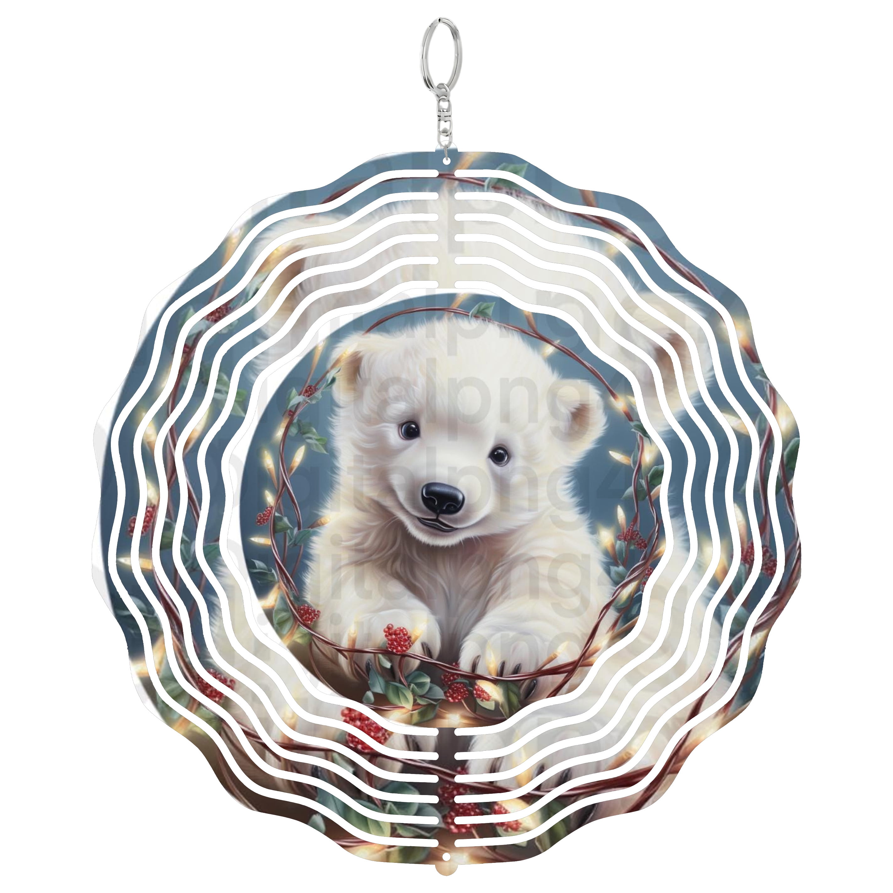 Baby Polar Bear Round 3D Wind Spinner Hanging Outdoor Garden Yard Home ...