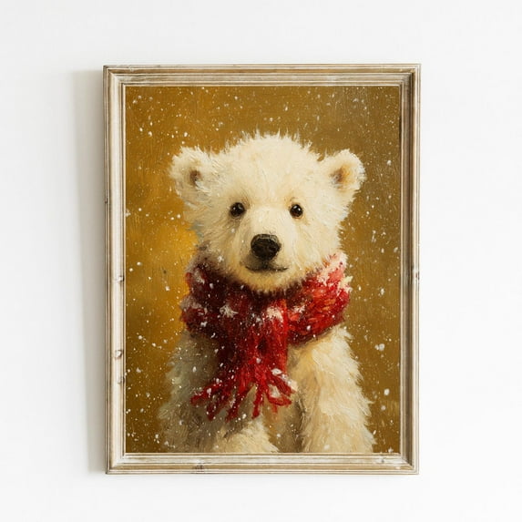 Baby Polar Bear Winter Print Poster Enchanting Decor Poster Antique ...