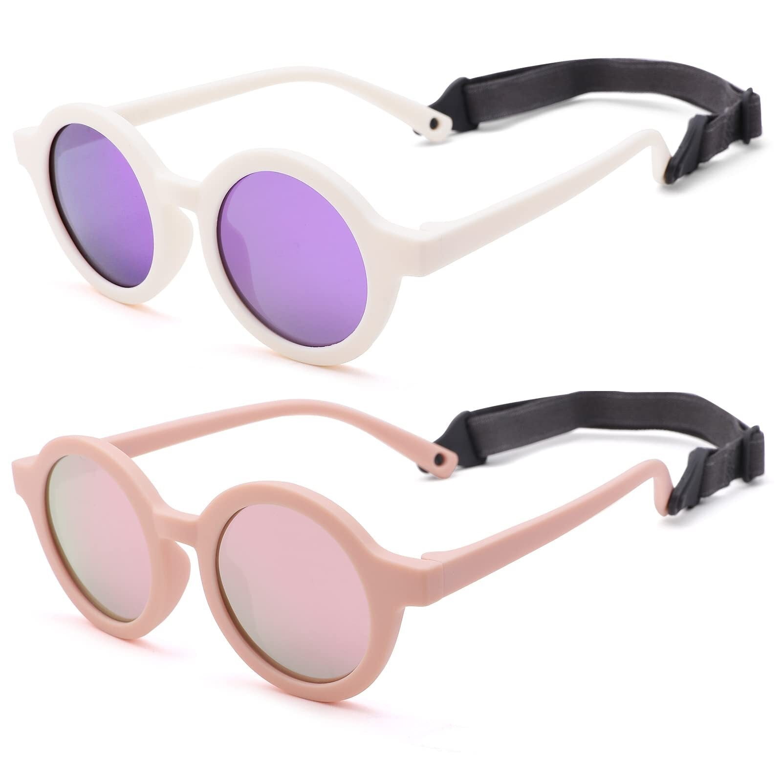 Baby Polarized Round Sunglasses Flexible Rubber Shades with Strap for ...