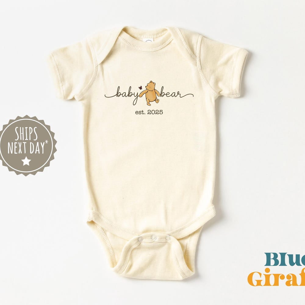 Baby Pooh Bear Baby Onesie - Announcement Established Bodysuit - Trendy ...