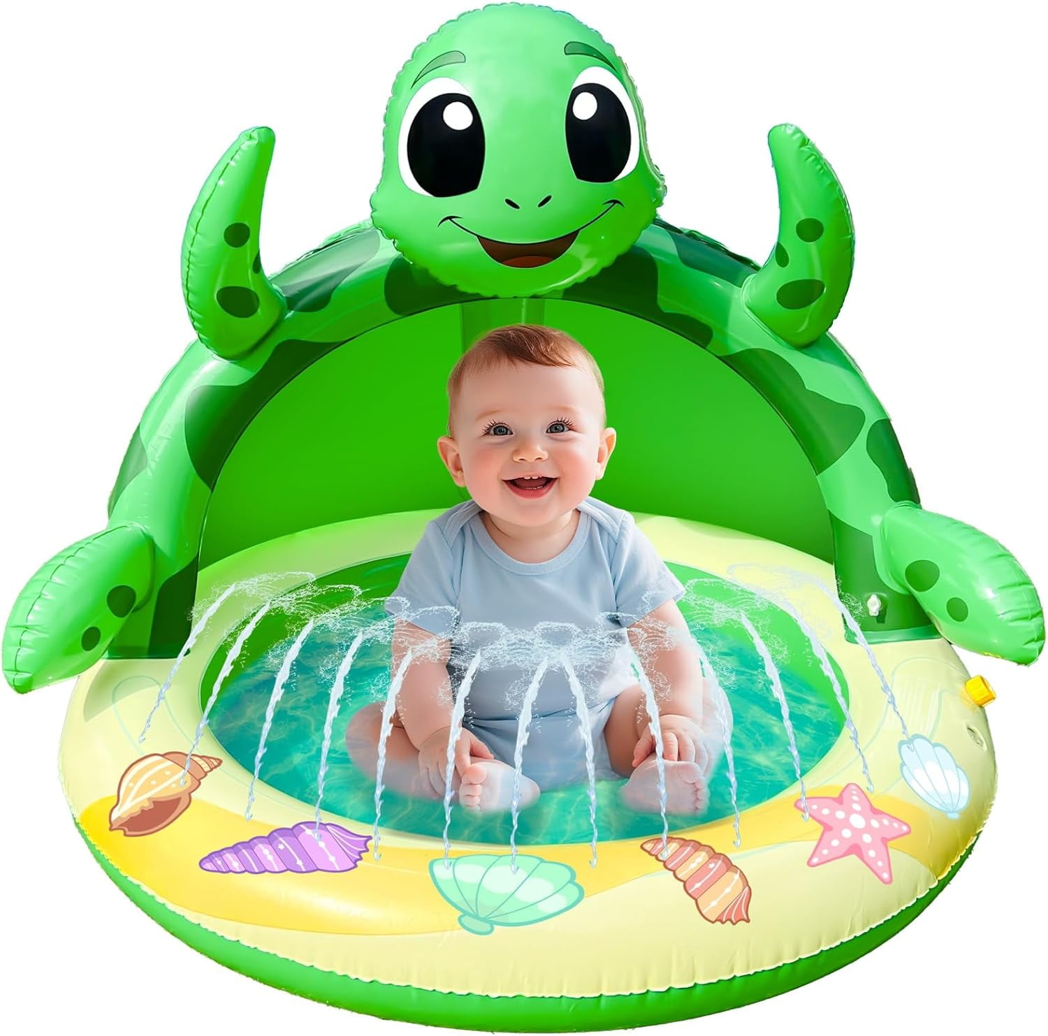 Baby Pool with Canopy, Turtle Inflatable Baby Swimming Pool with Shade ...