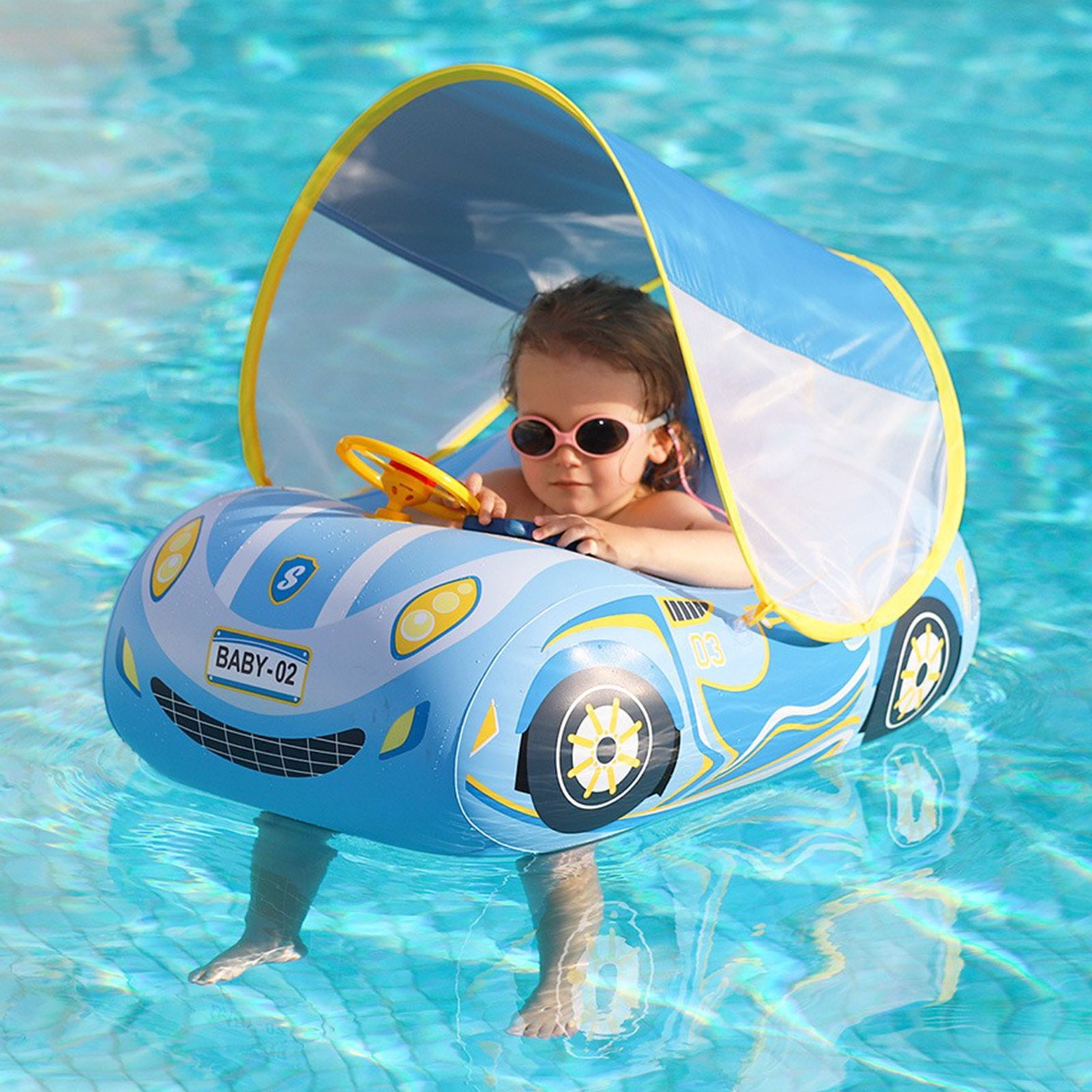 Baby Pool Float with 3D Car Design, Heavy Duty PVC Baby Swim Float ...