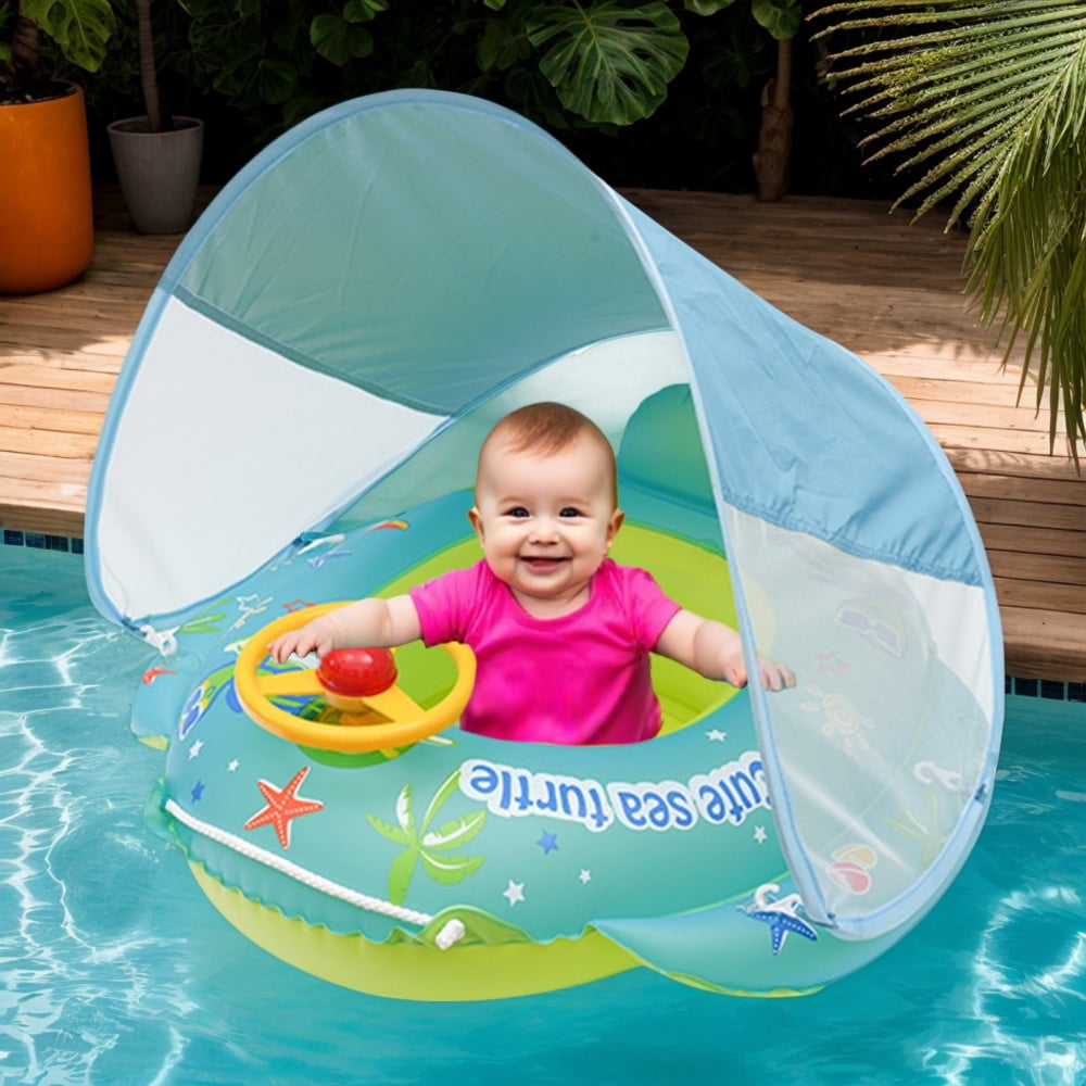 Baby Pool Float Baby Swim Float with Canopy Safety Sun Protection ...
