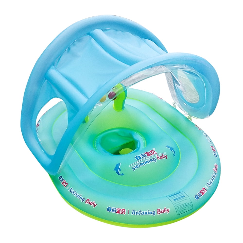 Baby Pool Float with Bottom Seat Sun Canopy Rotatable Toy Inflatable ...
