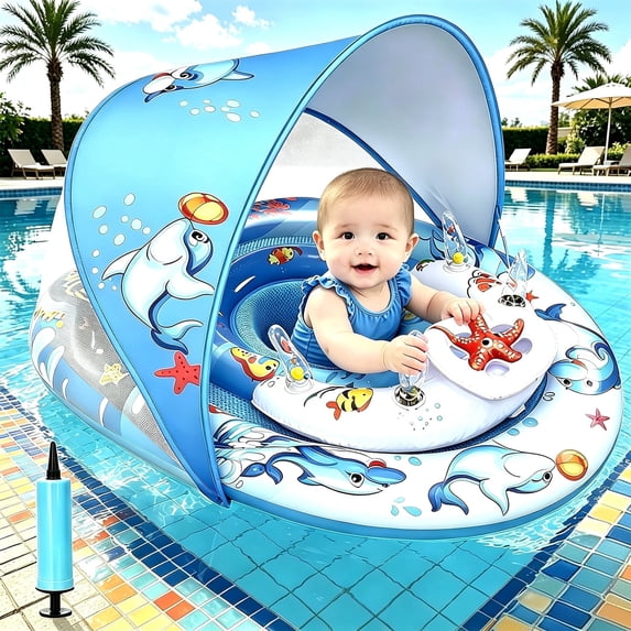 Baby Pool Float with Canopy UPF50+ Sun Canopy, Inflatable Kids Pool ...