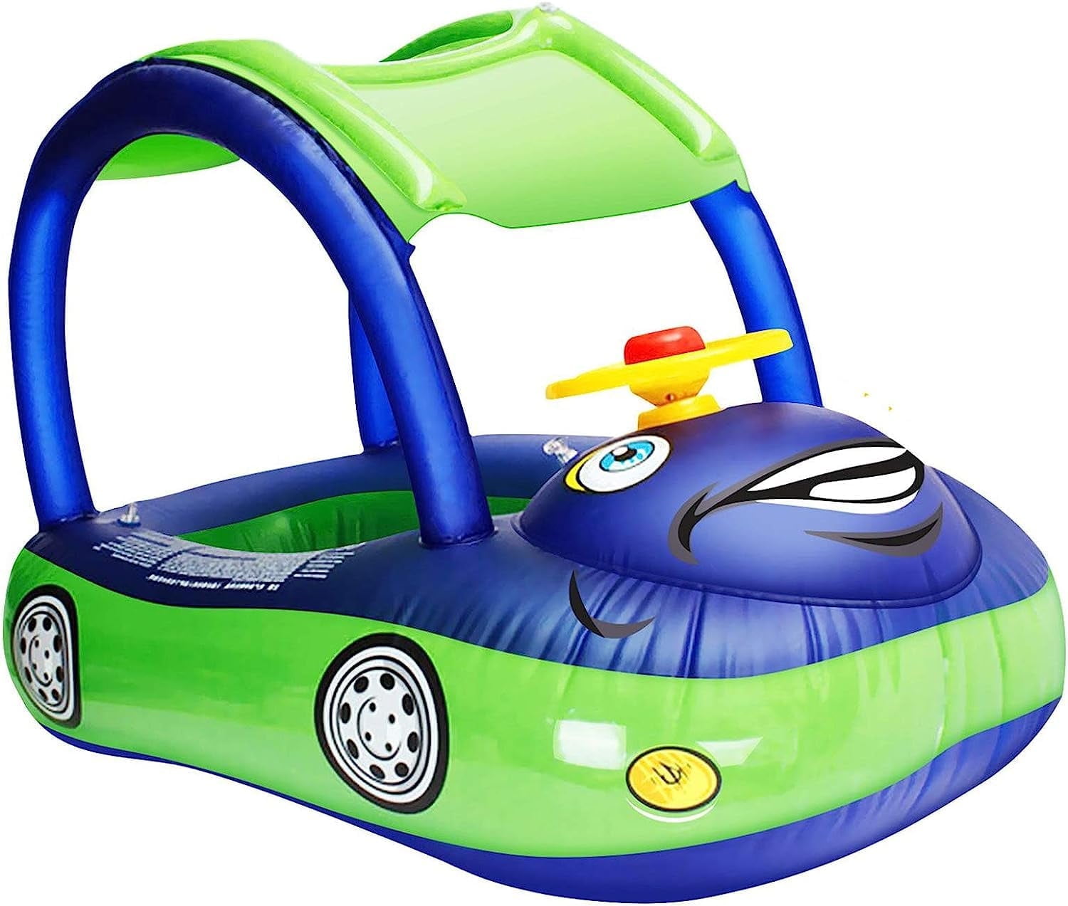 Baby Pool Float with Canopy Summer Steering Wheel Sunshade Swim Ring ...