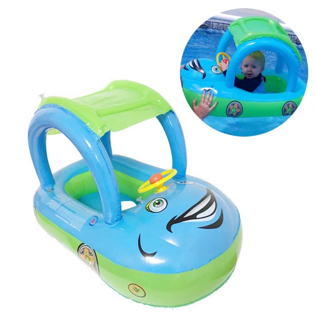 Baby Pool Float with Canopy Summer Steering Wheel Sunshade Swim Ring Car Inflatable Toys Infants ...
