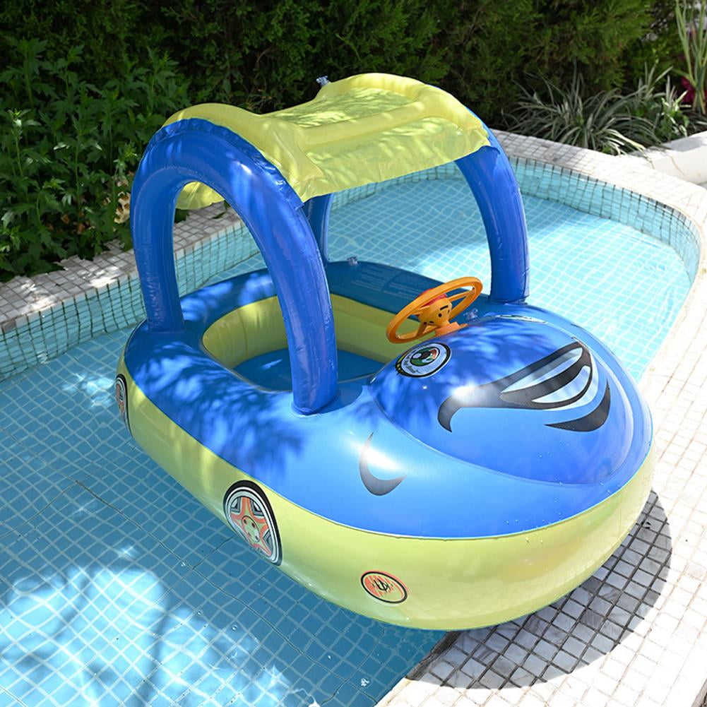 Baby Pool Float with Canopy Summer Steering Wheel Sunshade Swim Ring Car Inflatable Toys Infants ...