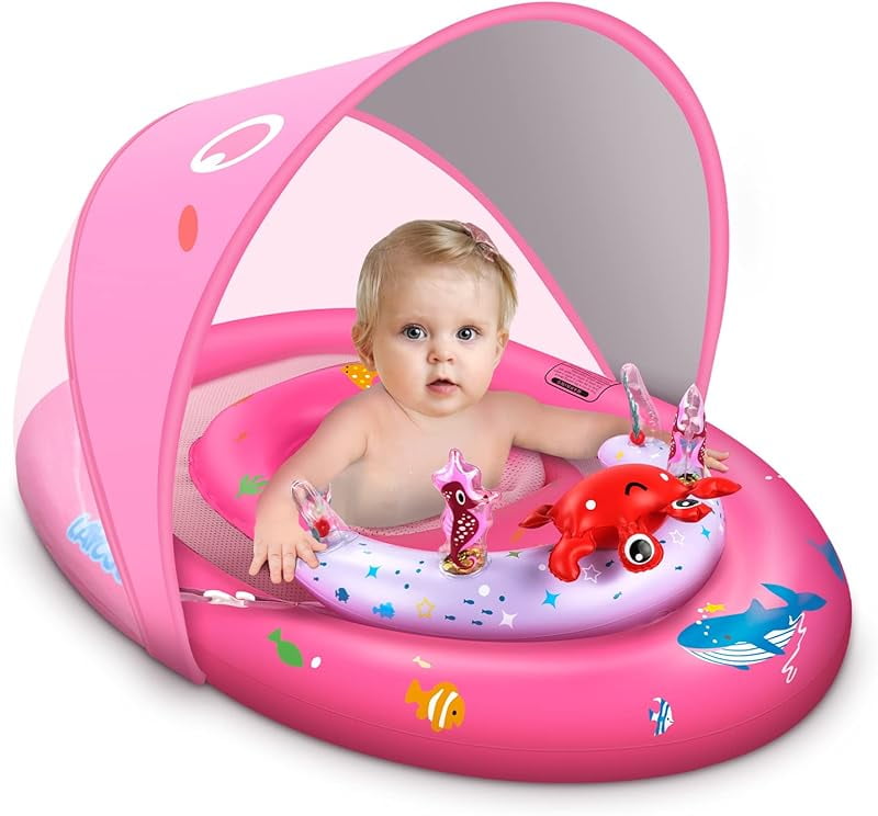Baby Pool Float with UPF50+ Sun Protection Canopy and Toy Play Console ...