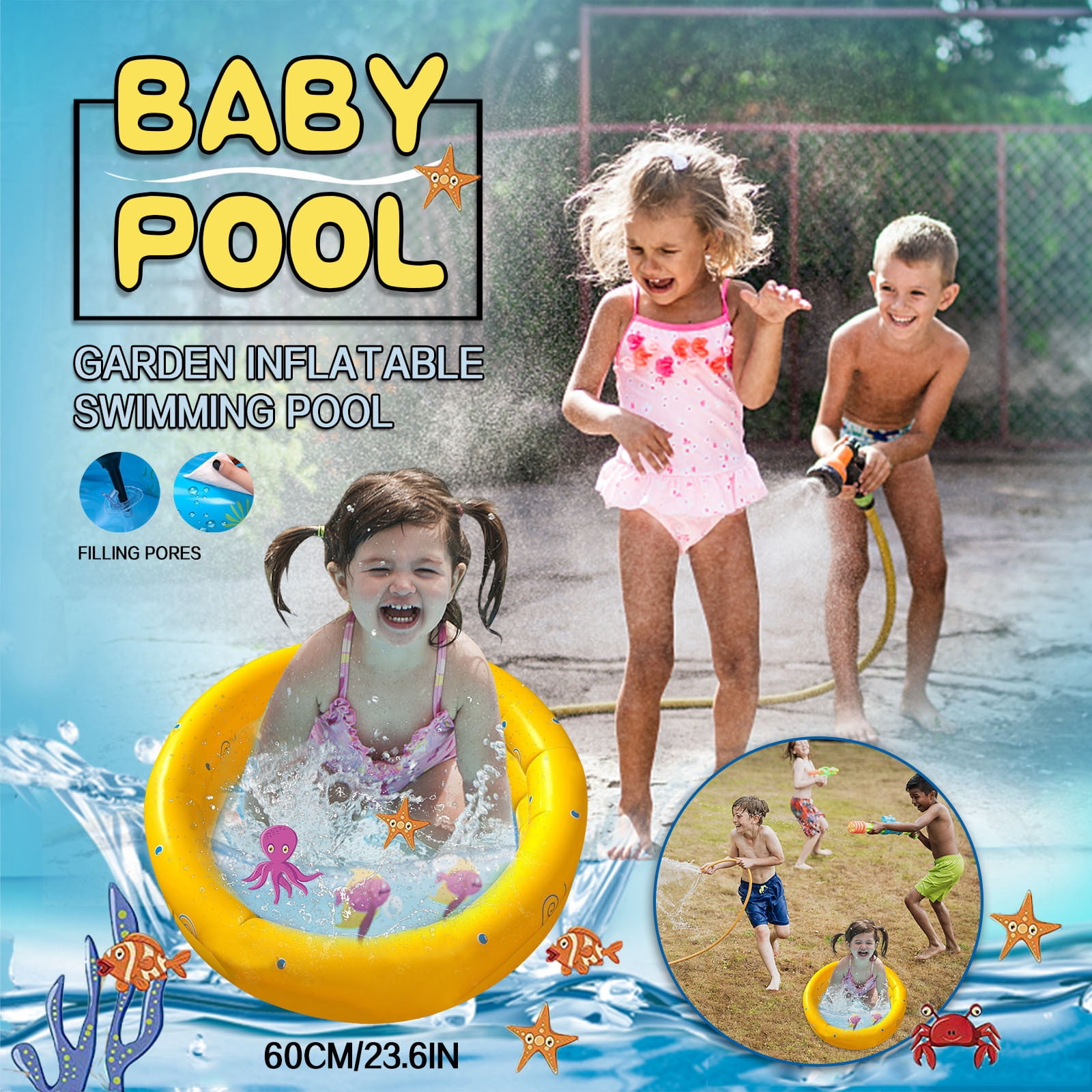 Baby Pool Inflatable Water Play Center for Toddlers, Kids Garden ...