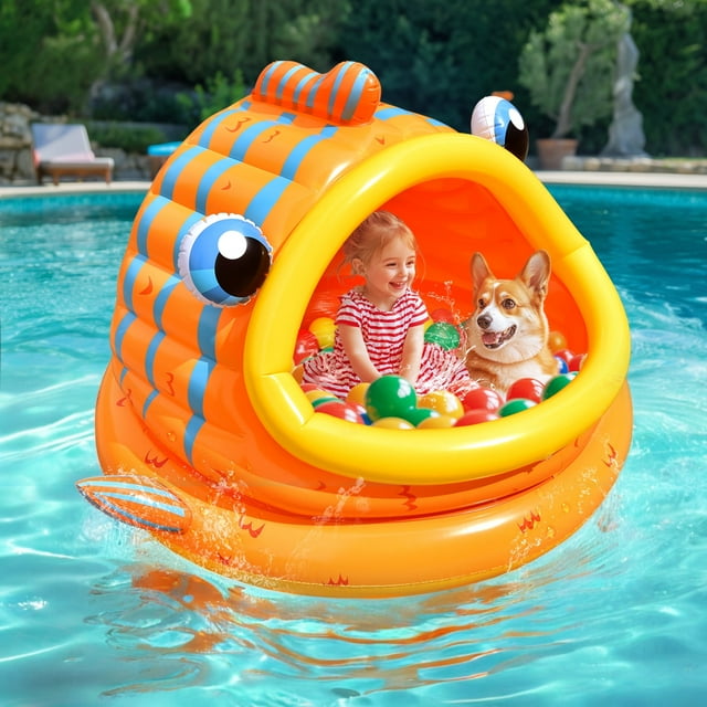 Fun Little Toys Gold Fish Shape Kiddie Pool, Blow Up Toddler Pool, Play ...
