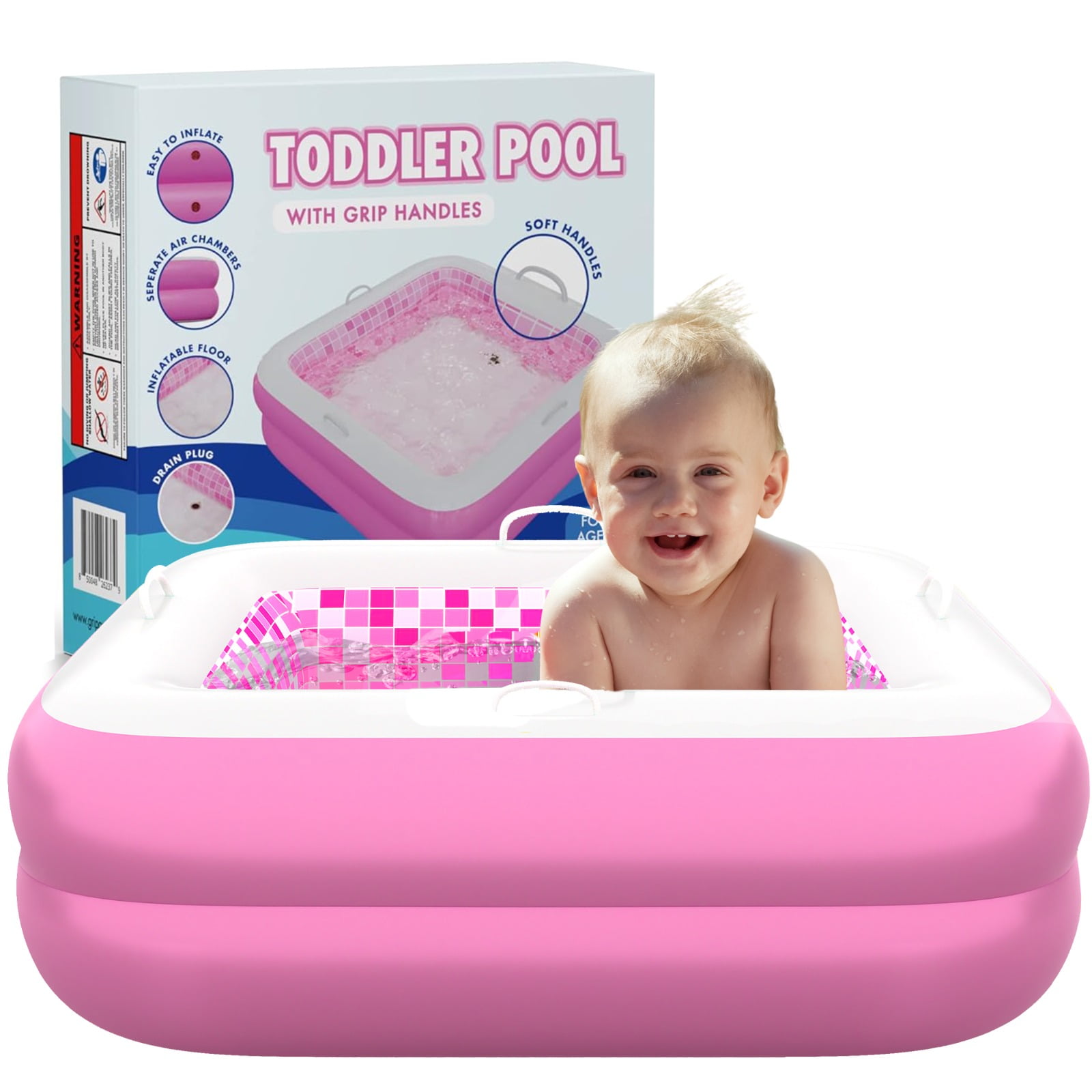 Baby Pool with Grip Handles, Padded Floor, Drain; Bathtub & Ball Pit ...