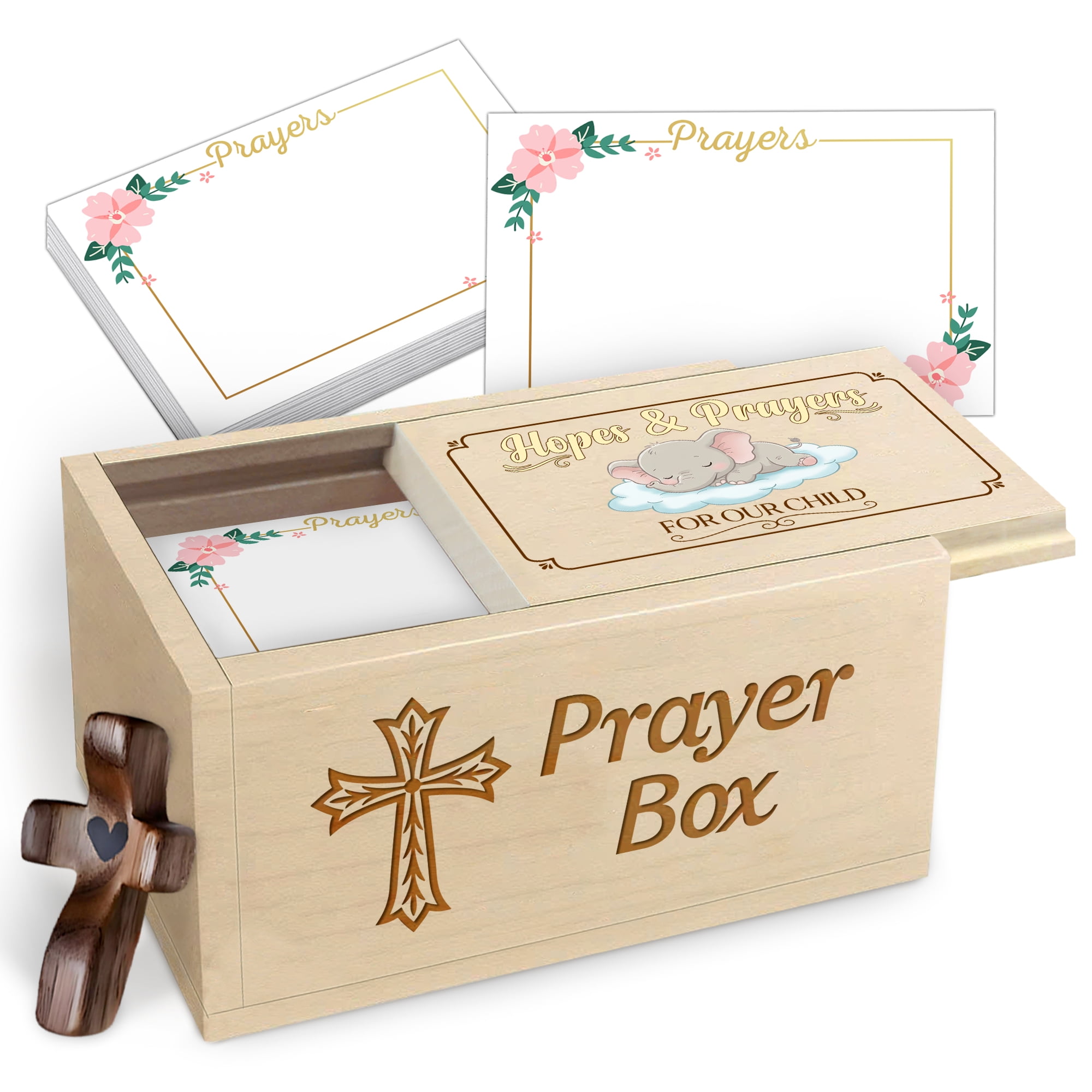 Baby Prayer Box with 100 Prayer Cards and Wooden Cross, Hopes & Prayers ...