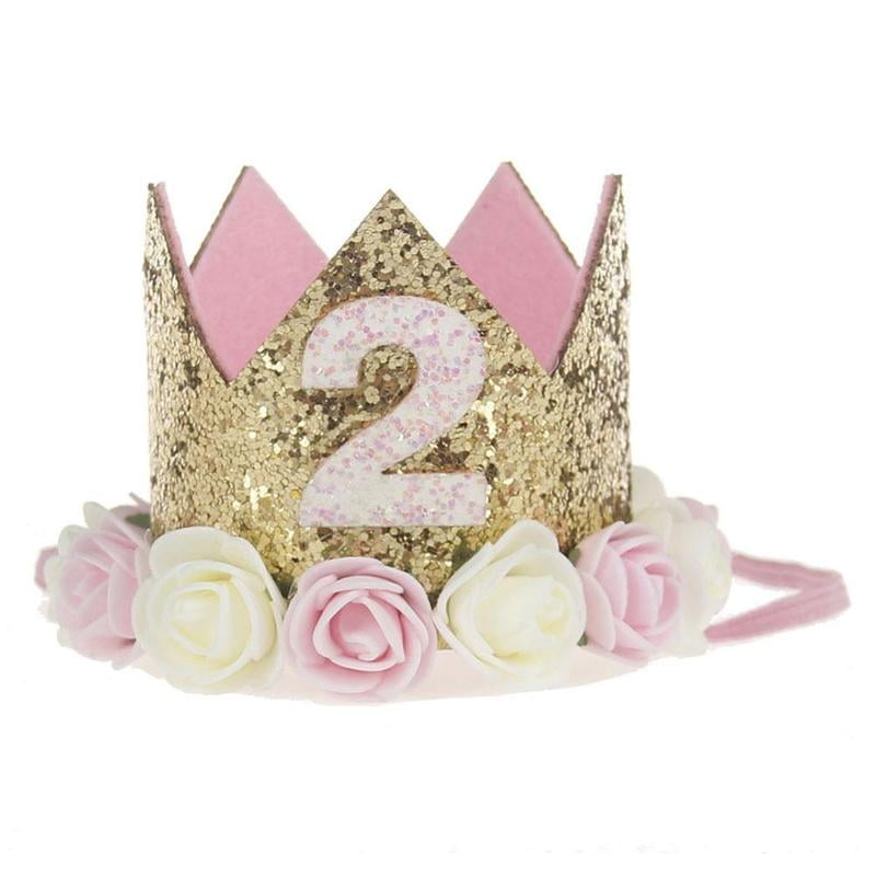 Baby Princess Crown "2" Tiara Kids First Birthday Hat Sparkle Gold ...
