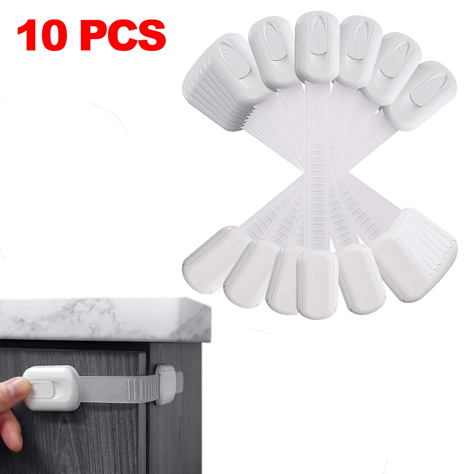 Baby Proofing Cabinet Locks Child Safety Buckle Kit White 10 Pack Strap ...