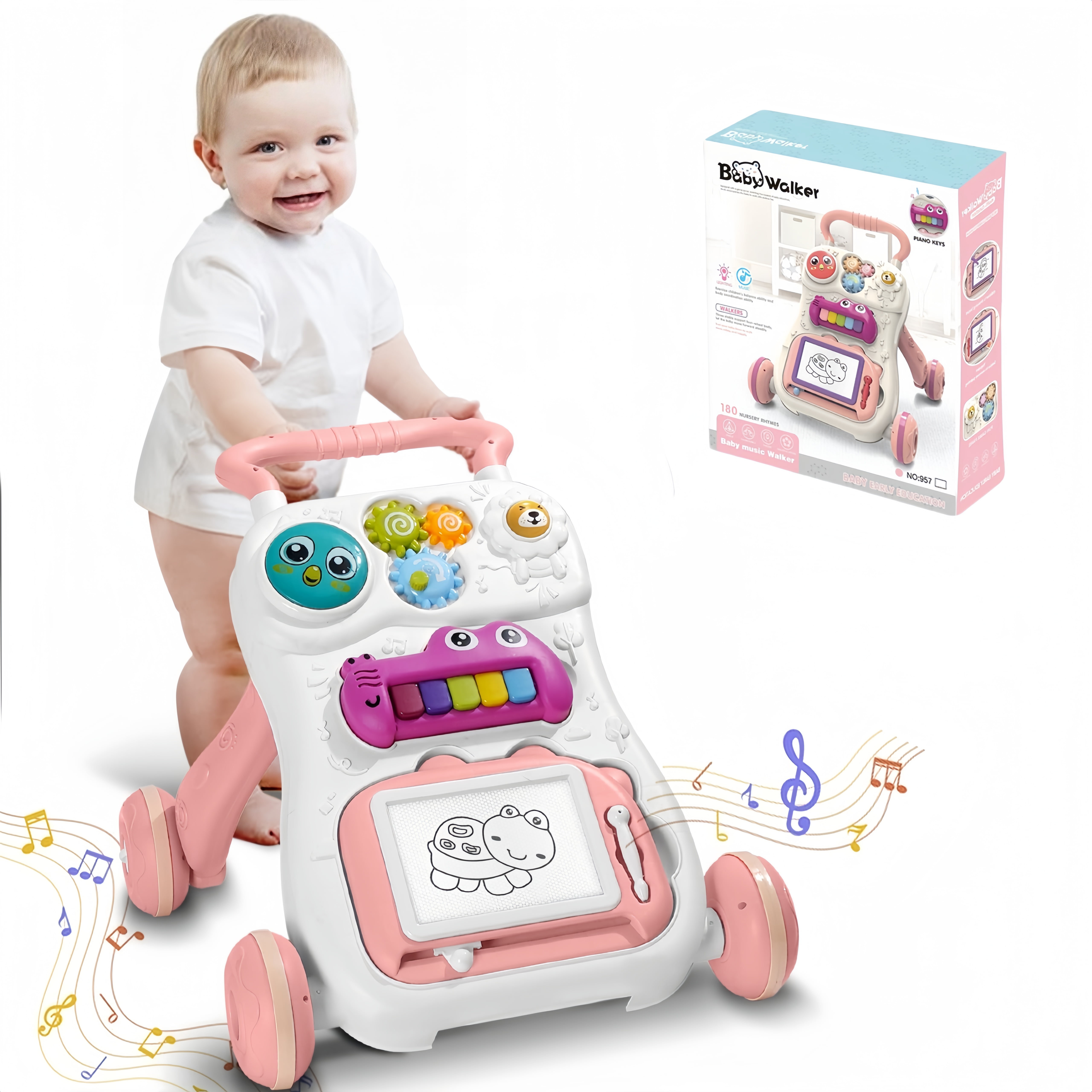 HDJ Baby Push Walker for Toddlers with Activity Center Pink 15.4x18 ...