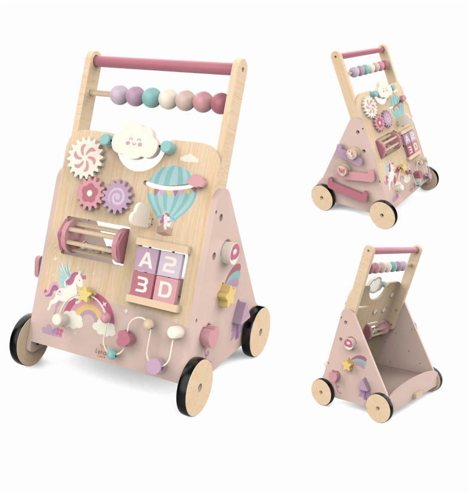 Baby Push Walker, Wooden Baby Walking Toys for 1 Year Old, Adjustable ...