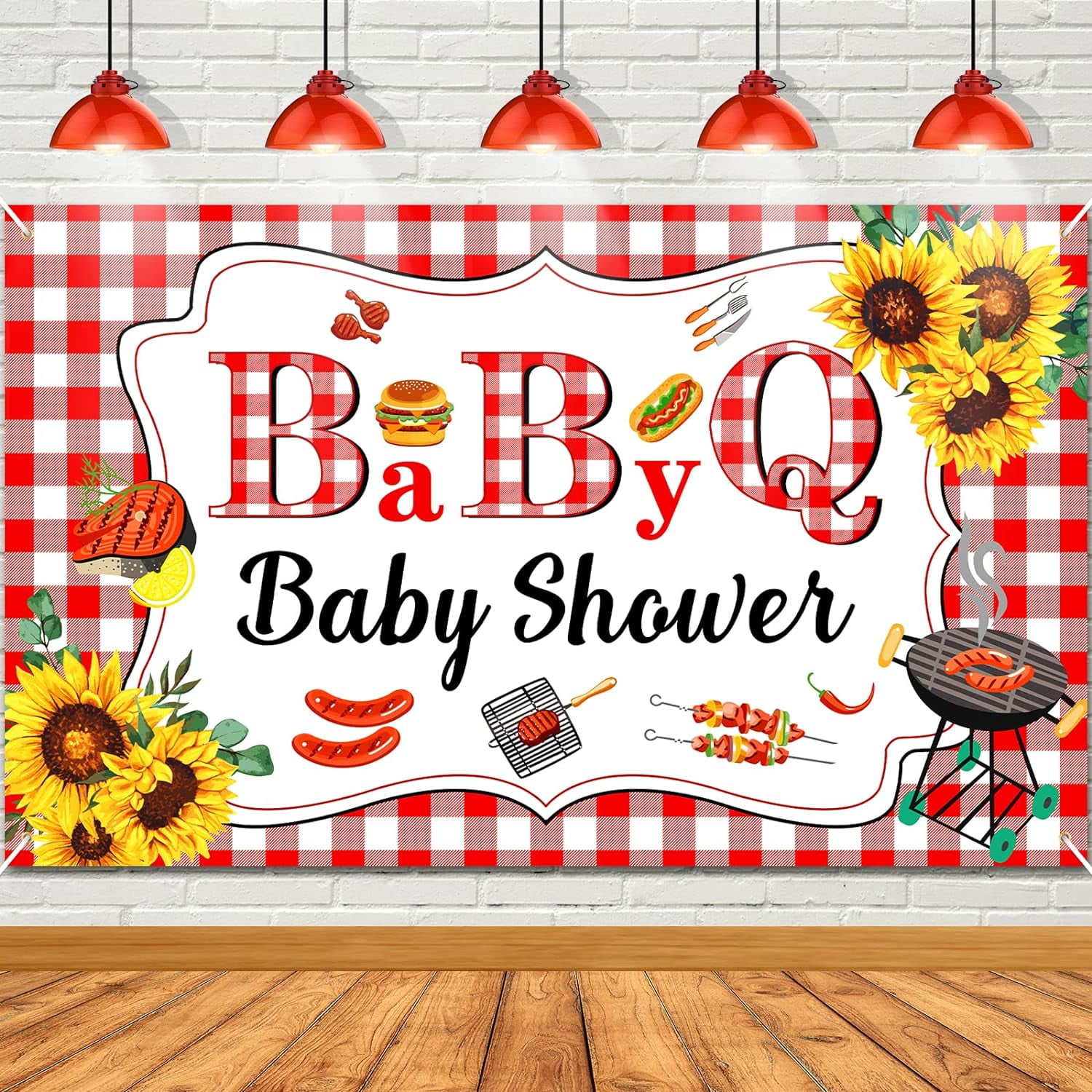 Baby Q Shower Decorations Large BBQ Baby Showers Banner Sunflower BabyQ Party Supplies Rustic ...