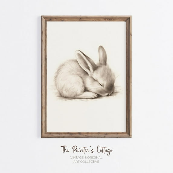 Baby Rabbit, Cute Bunny Sketch, Farmhouse Easter Decor, Bunny Lover ...