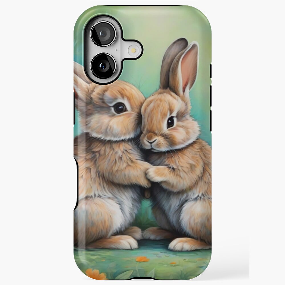 Baby Rabbits Cuddling Together Cute Art iPhone Case 17 11 12 13 14 15 ...