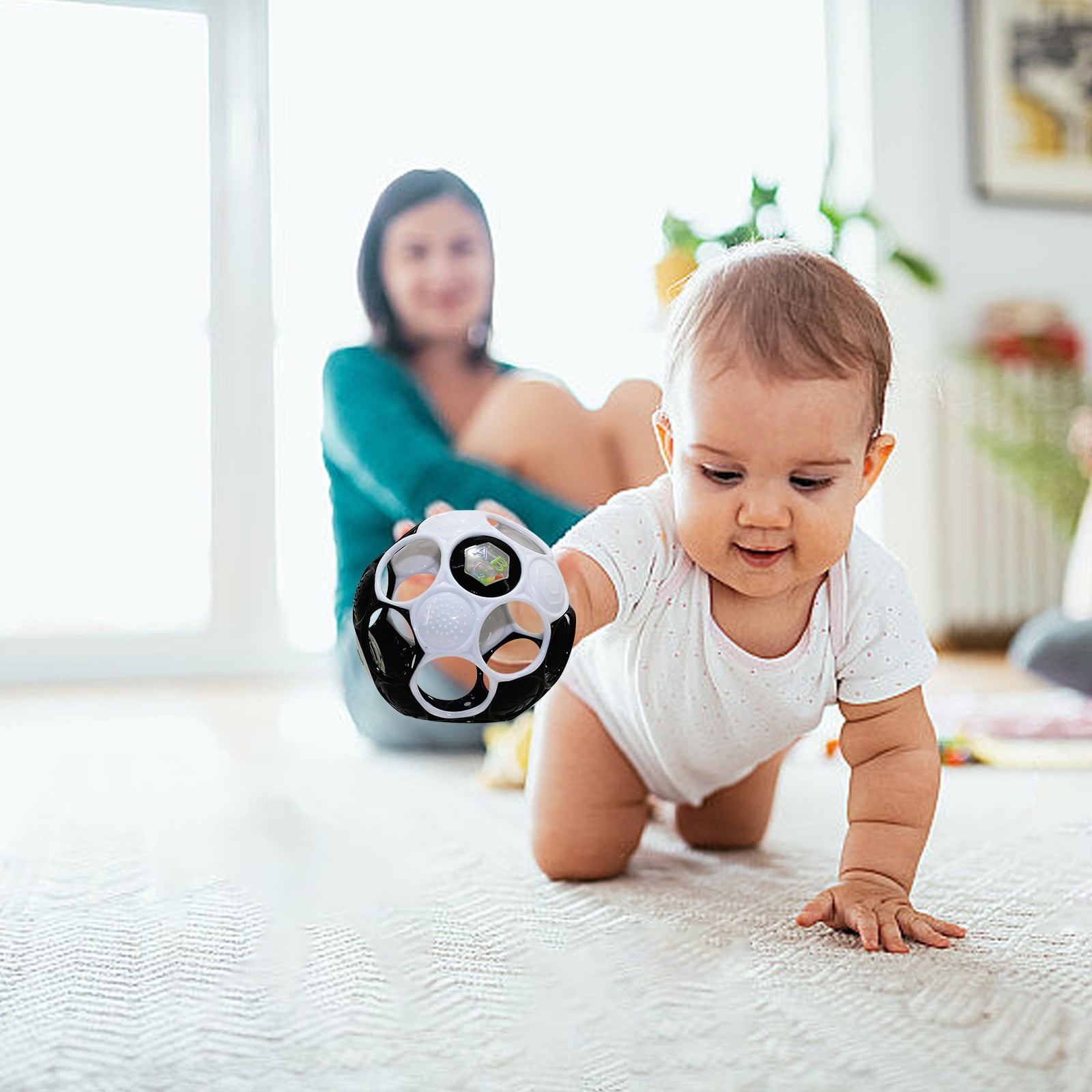 Baby Rattle Ball - Hollow Sensory Teether Toy for Infant Grip Training ...