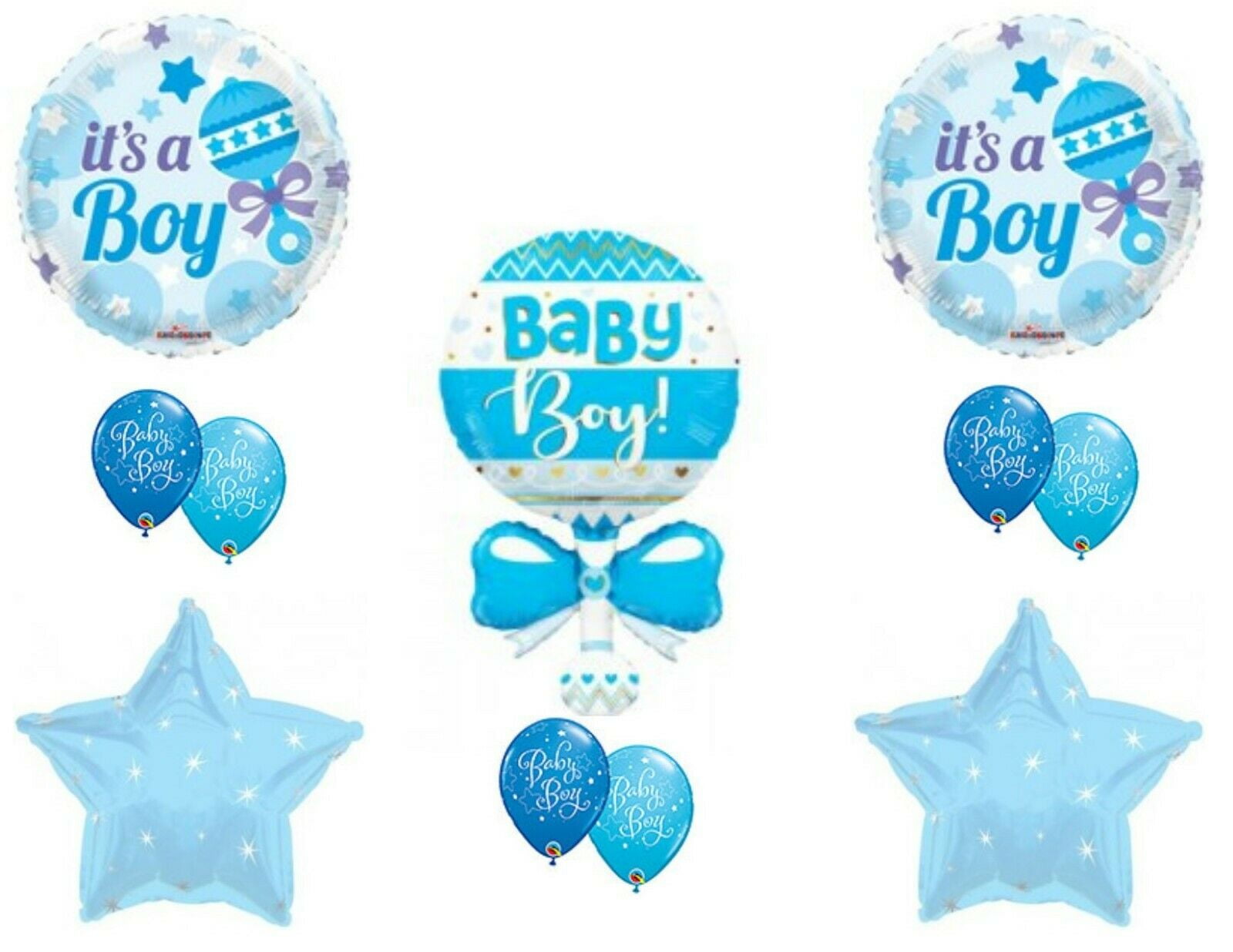 Baby Rattle It's A Boy Shower Balloons Decoration Supplies Blue Stars ...