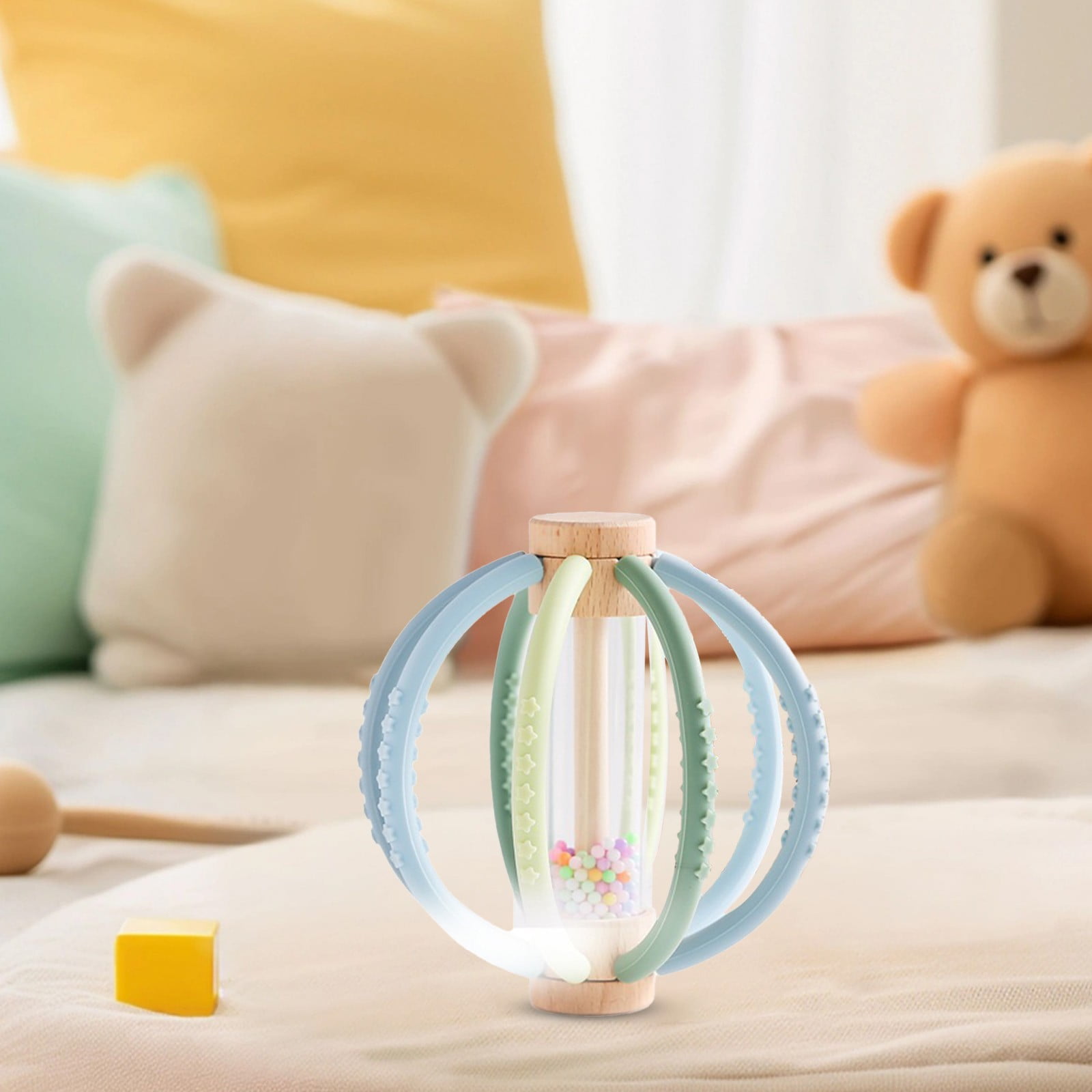 Baby Rattle Toy with Shaking Bells and Textured Teether Soft Chewing ...