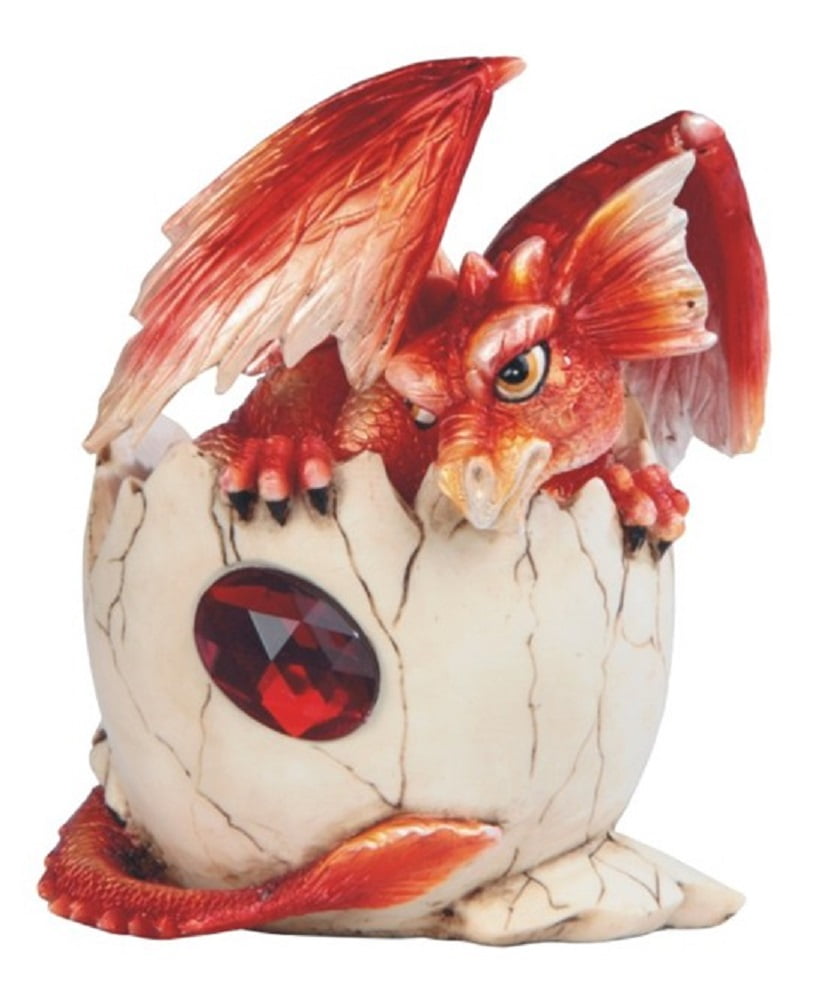 Baby Red Dragon in Egg with Gem Fantasy Figurine January Birthstone ...