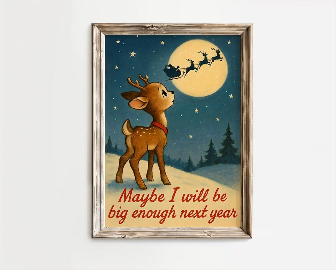 Baby Reindeer Poster: Retro Winter Eve Wall Art, Unframed Poster Size ...