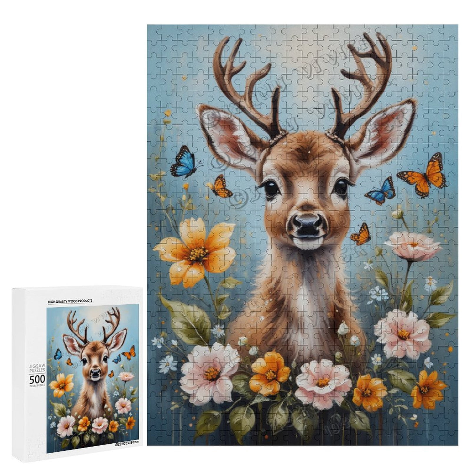 Baby Reindeer With Flower Oil Painting 500-Piece Puzzle for Adults - A ...