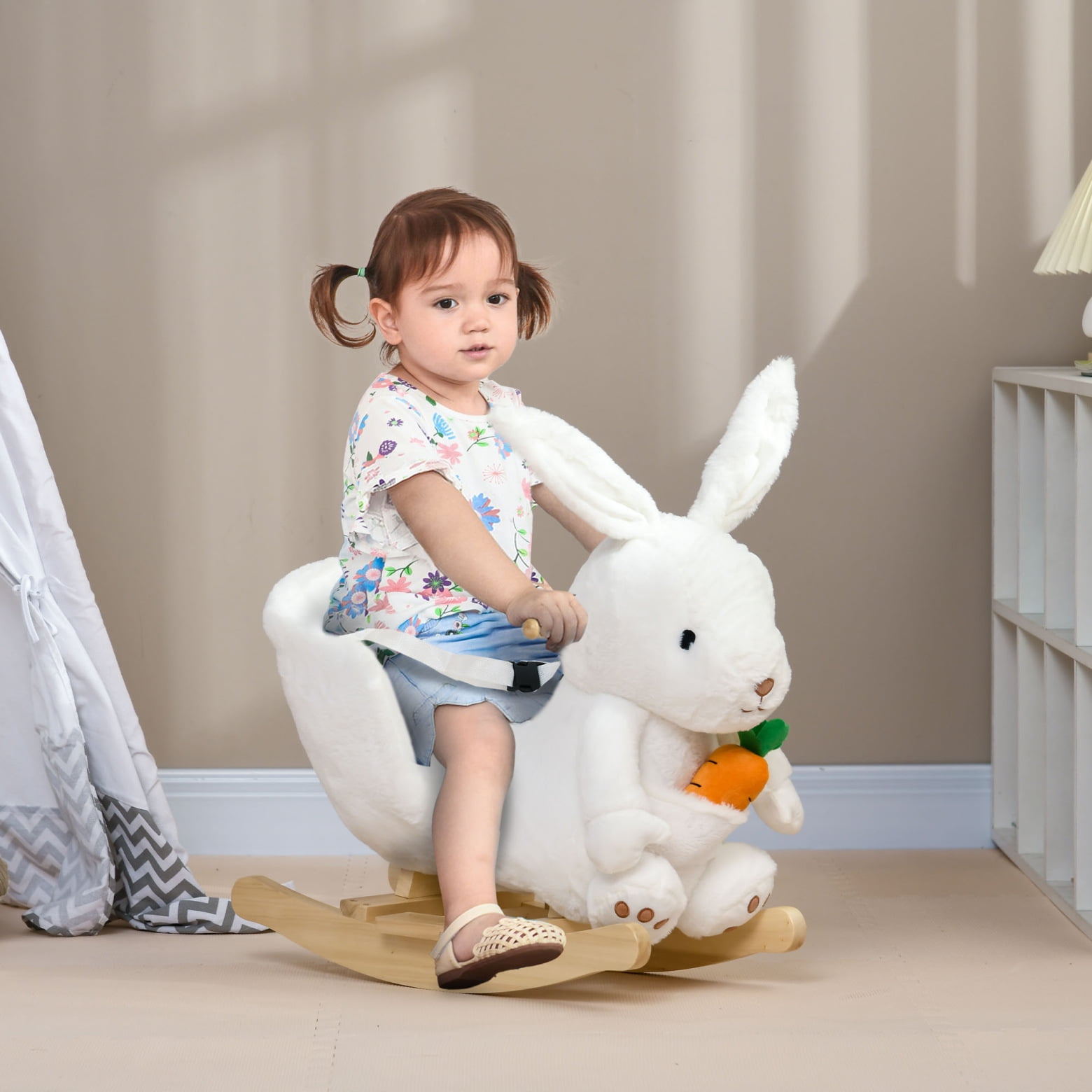 Baby Rocking Horse, Kids Plush Bunny Themed Ride-On Chair Toy with ...