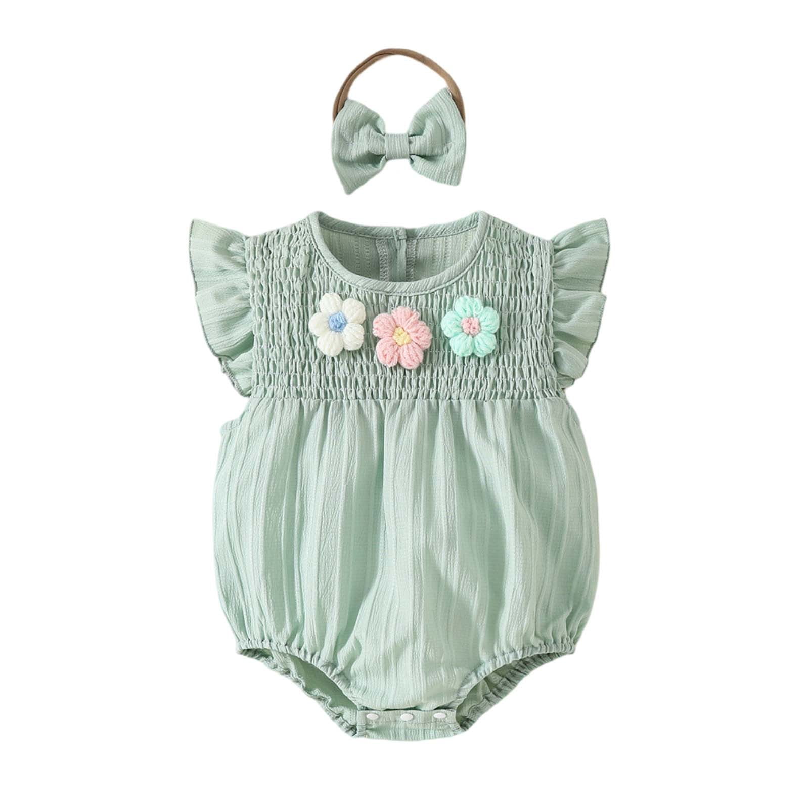Baby Romper 3D Floral Applique Baby Girl Summer Outfit Ruffle Sleeve Toddler Girl Clothes Baby ...