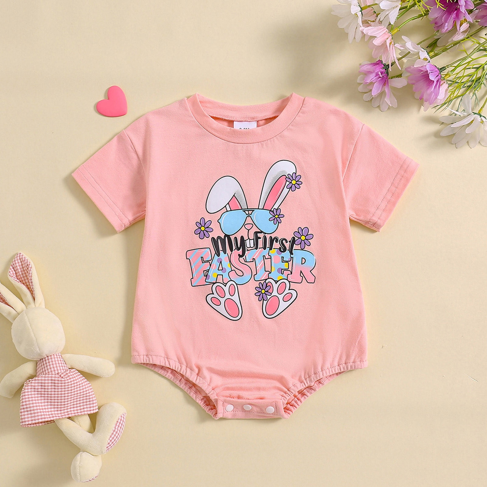 Baby Romper Baby Boys Girls Short Sleeve Easter Letter Prints Romper ...
