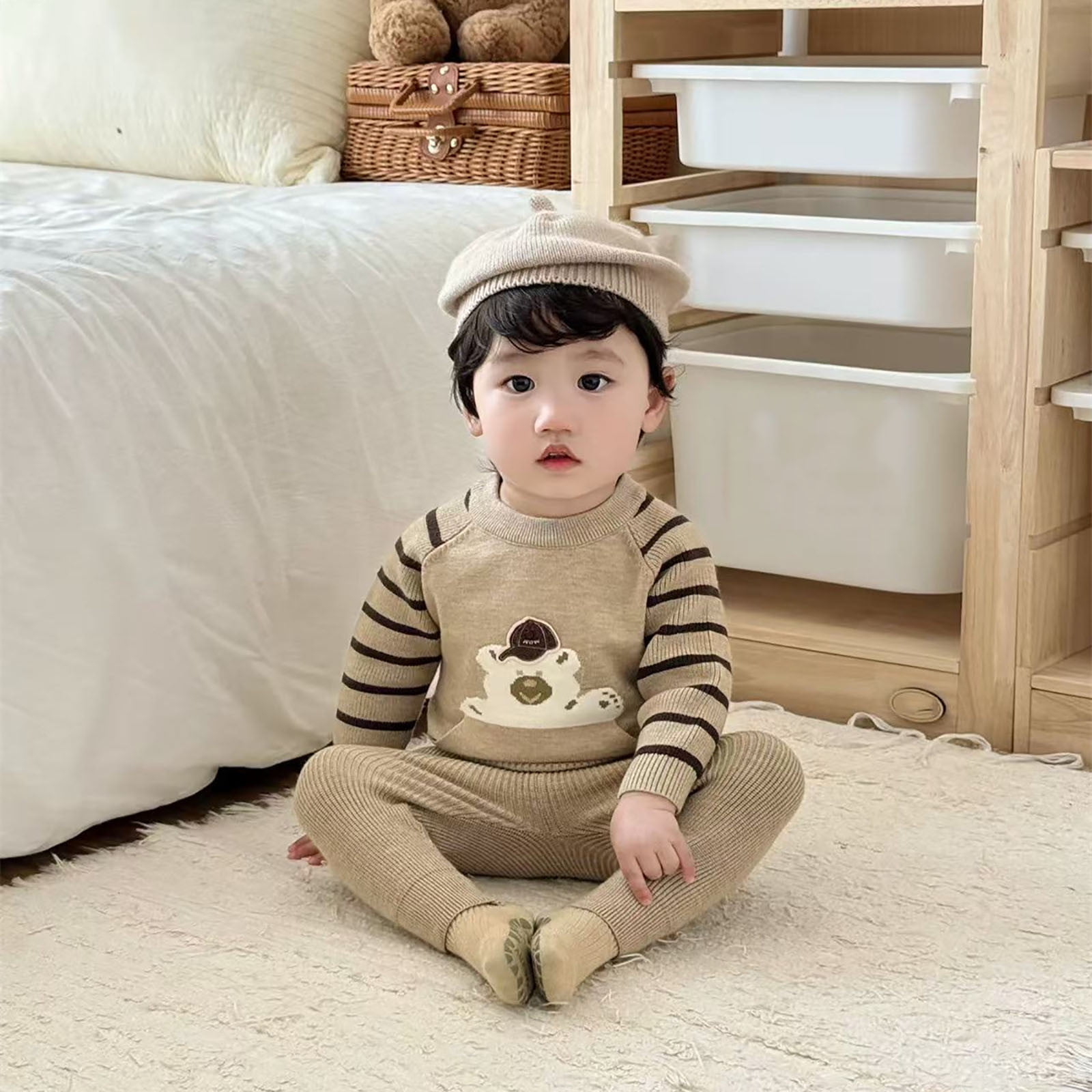 Baby Romper Boy And Girl Knitted Sweater Two Piece Set (top + Pants ...