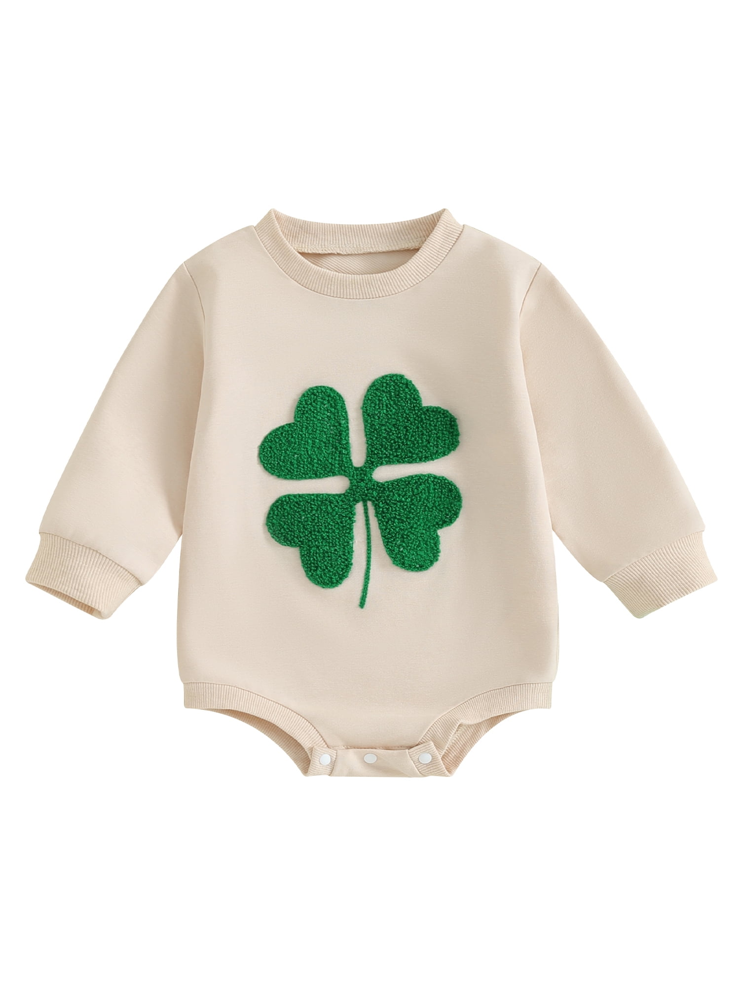 Baby Romper, Long Sleeve Crew Neck Shamrock Fall Bodysuit Clothes for Girls Boys Beige 12-18 ...
