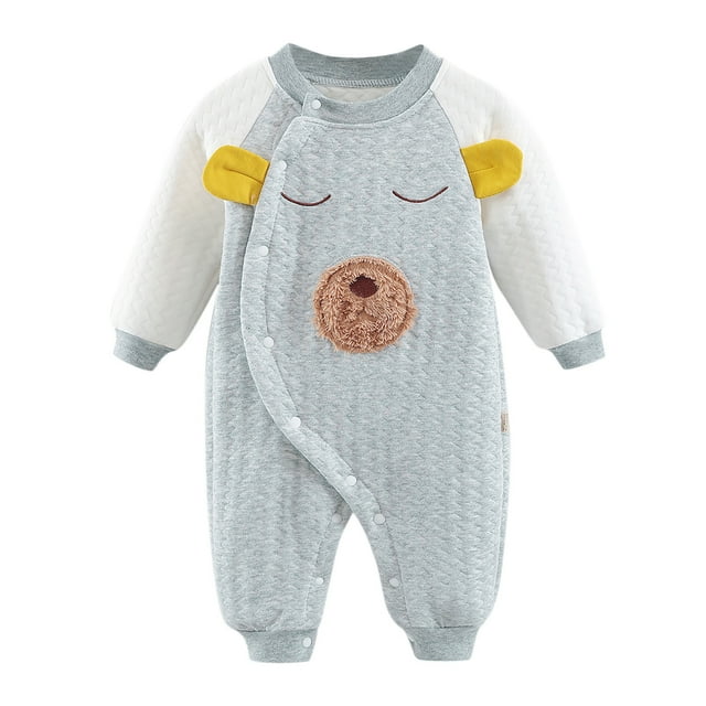 Baby Rompers Boy Boys Girls Long Sleeve Cartoon Prints Romper Warm ...