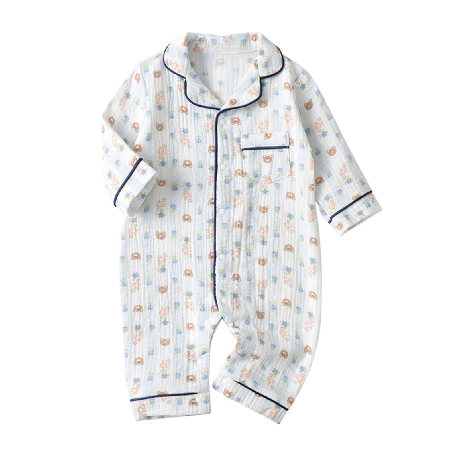 Baby Rompers Floral Animals Print Pajamas Romper Button Up Pajamas Footie Pj's Jumpsuit Onesies ...